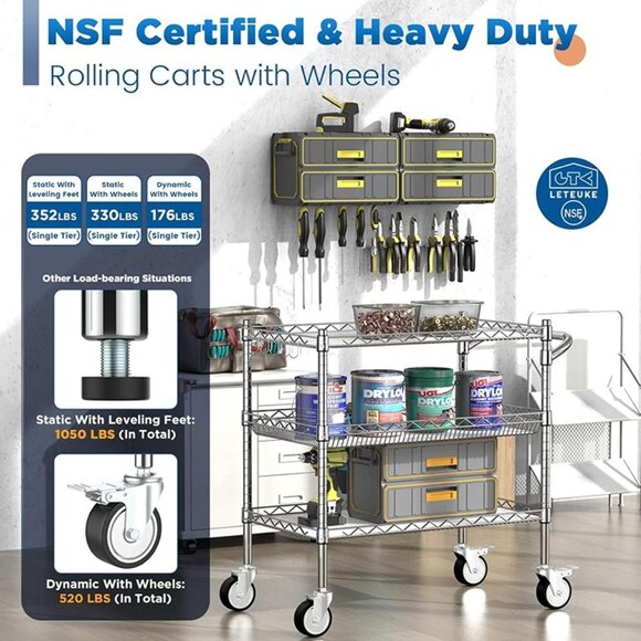 Kitchen | New 3 Tier Rolling Racks With Wheels99lbs Heavy Duty Rolling ...